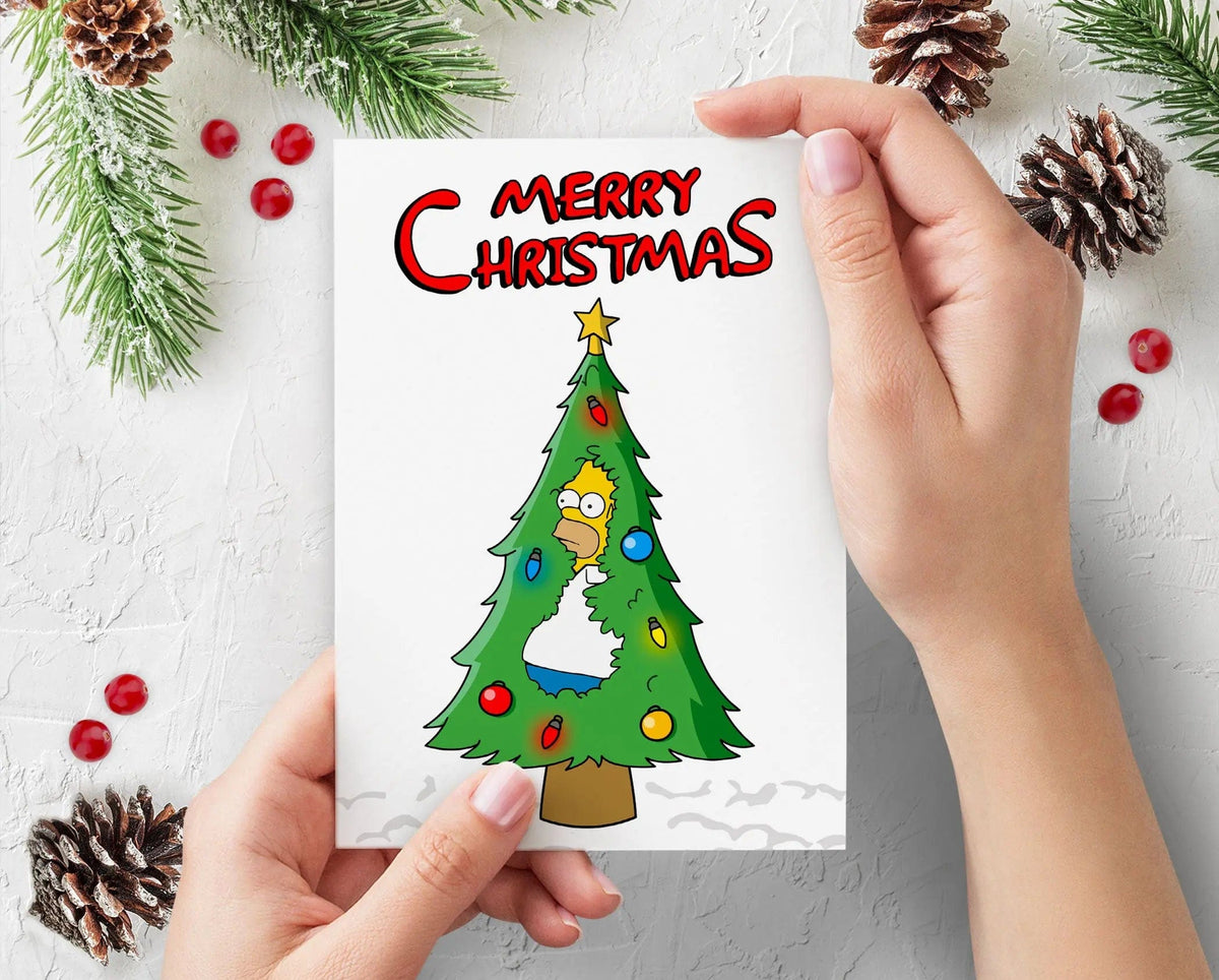 Homer Simpson Christmas Tree Card | Homer Backing Into Bush – PD Customs